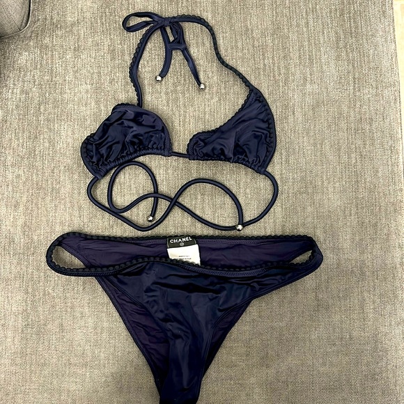 CHANEL | Swim | Chanel Navy And Black Bikini Size 38 | Poshmark